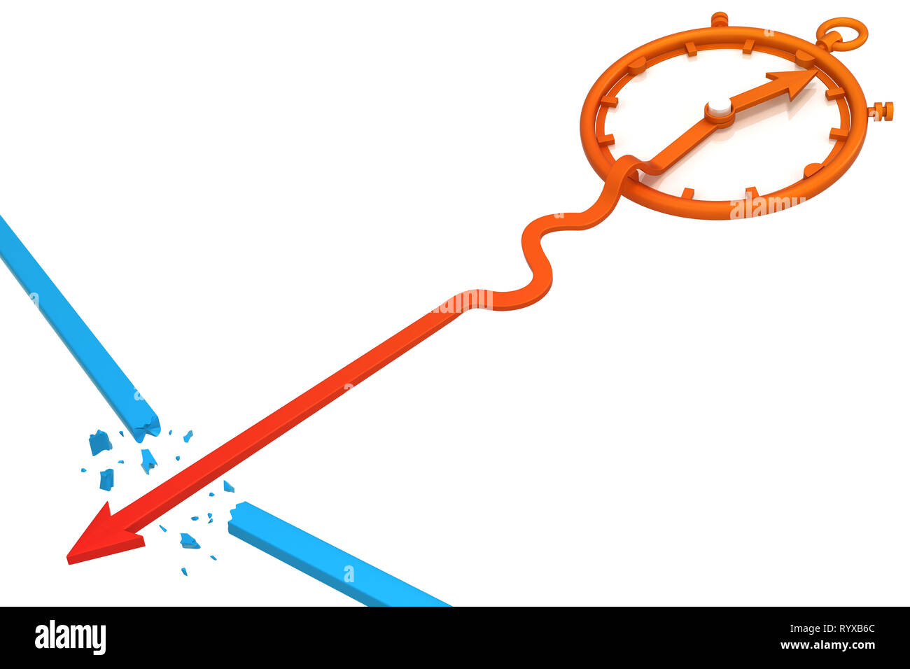 Red symbolic time arrow break through, 3d illustration, horizontal ...