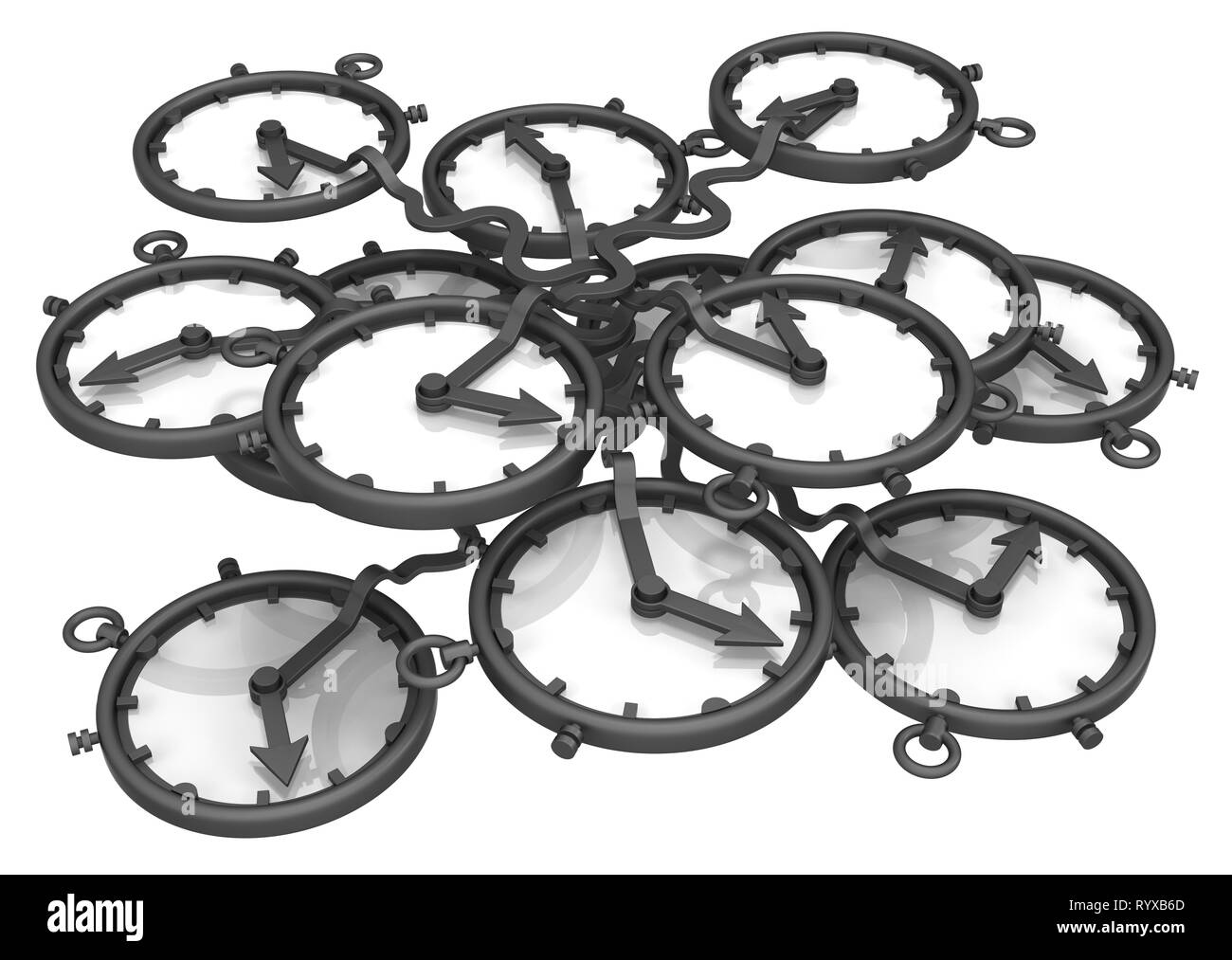 Red symbolic time arrow bunch grey, 3d illustration, horizontal, over ...