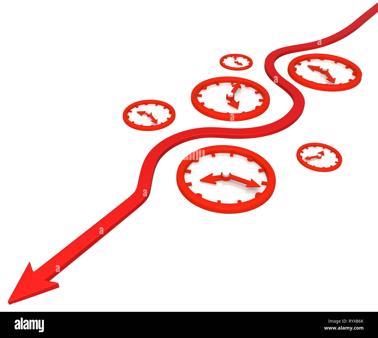 Red symbolic arrow bypass many, 3d illustration, horizontal, over white ...