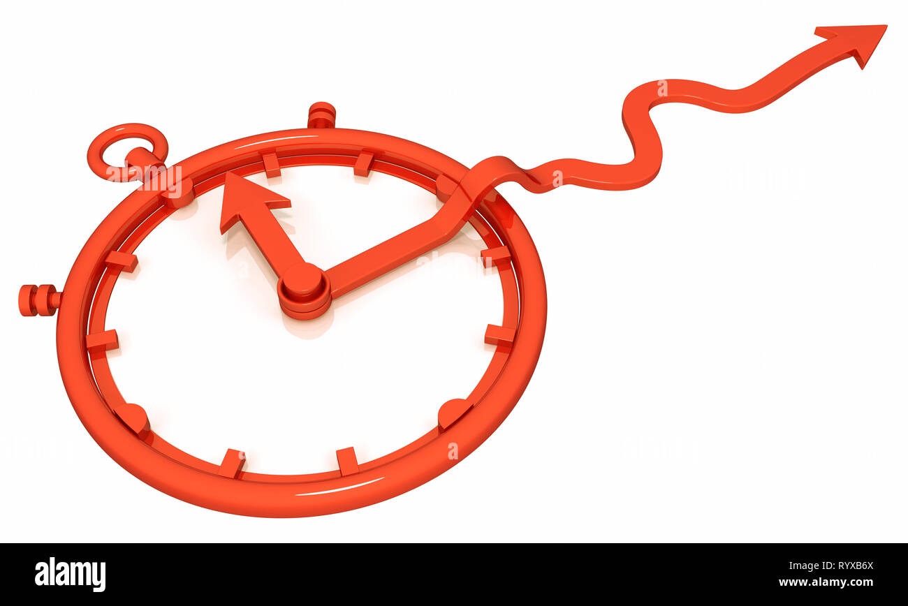 Red symbolic arrow time extend, 3d illustration, horizontal, over white ...
