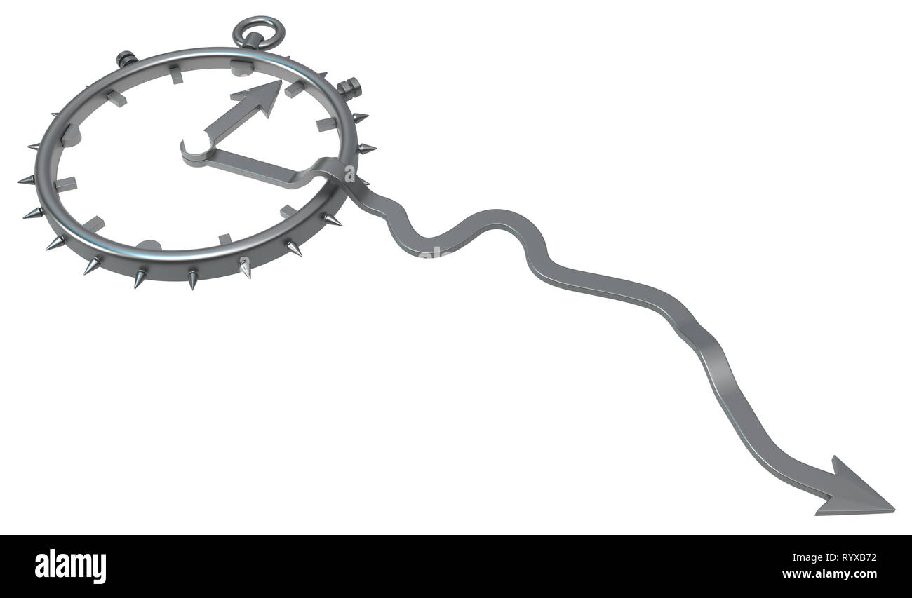 Metal symbolic time spikes clock arrow, 3d illustration, horizontal ...