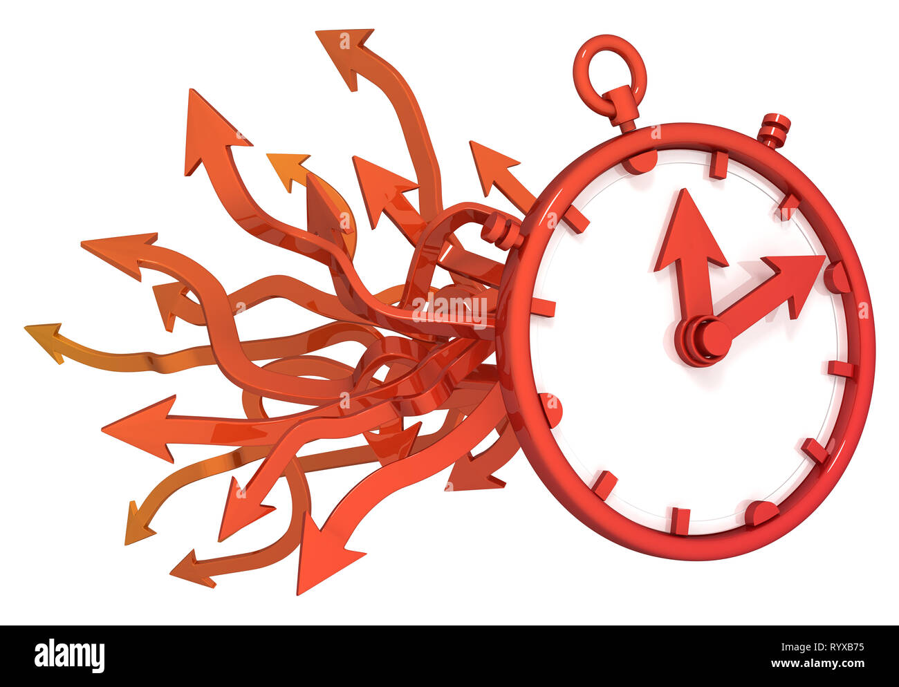 Time symbolic clock ball grey, 3d illustration, horizontal, over white ...