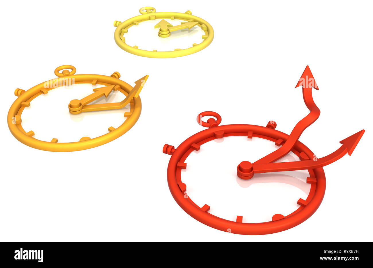 Red symbolic time arrow urgency grow, 3d illustration, horizontal, over ...