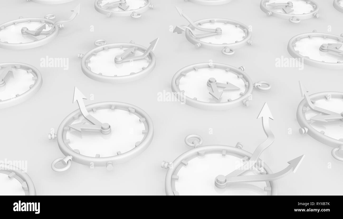 Symbolic time arrows white, 3d illustration, horizontal background ...