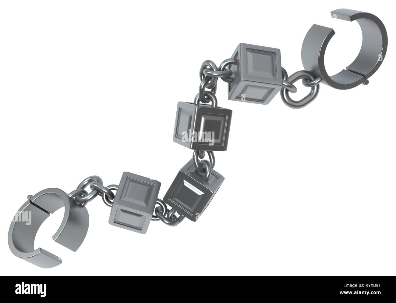Shackles block chain grey metal 3d illustration, isolated, horizontal ...