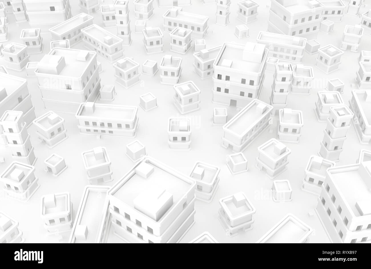 White buildings top view town empty, 3d illustration, horizontal ...