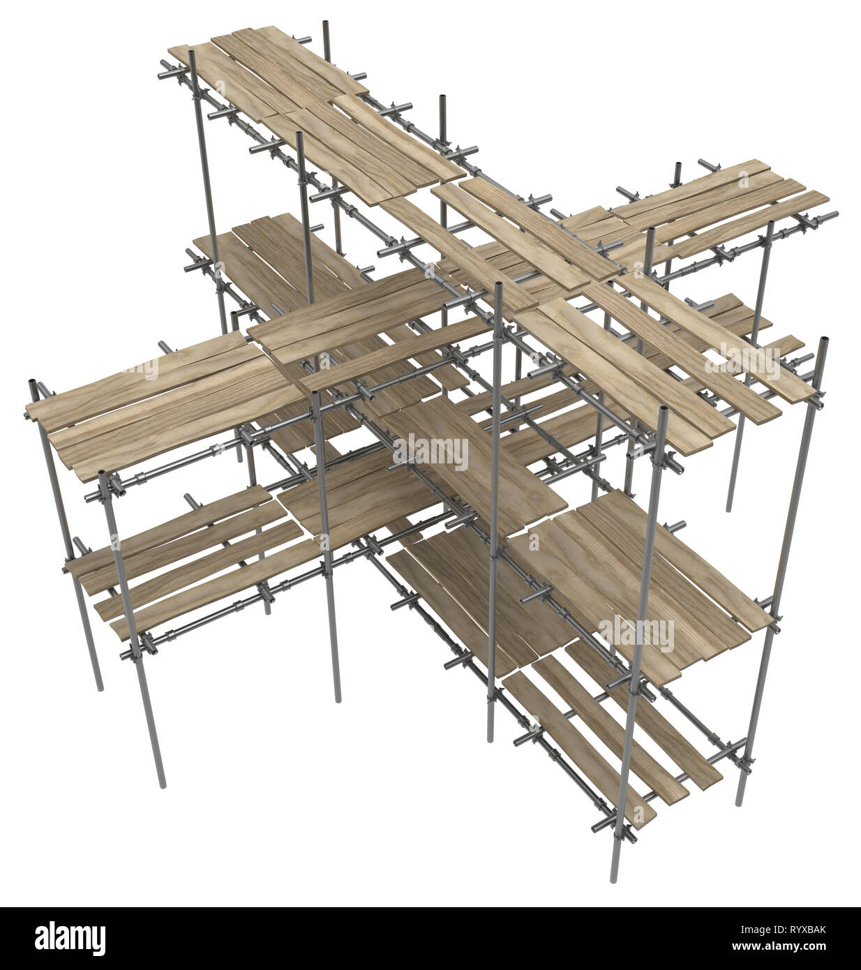 Scaffolding construction crossed, 3d illustration, horizontal, isolated ...