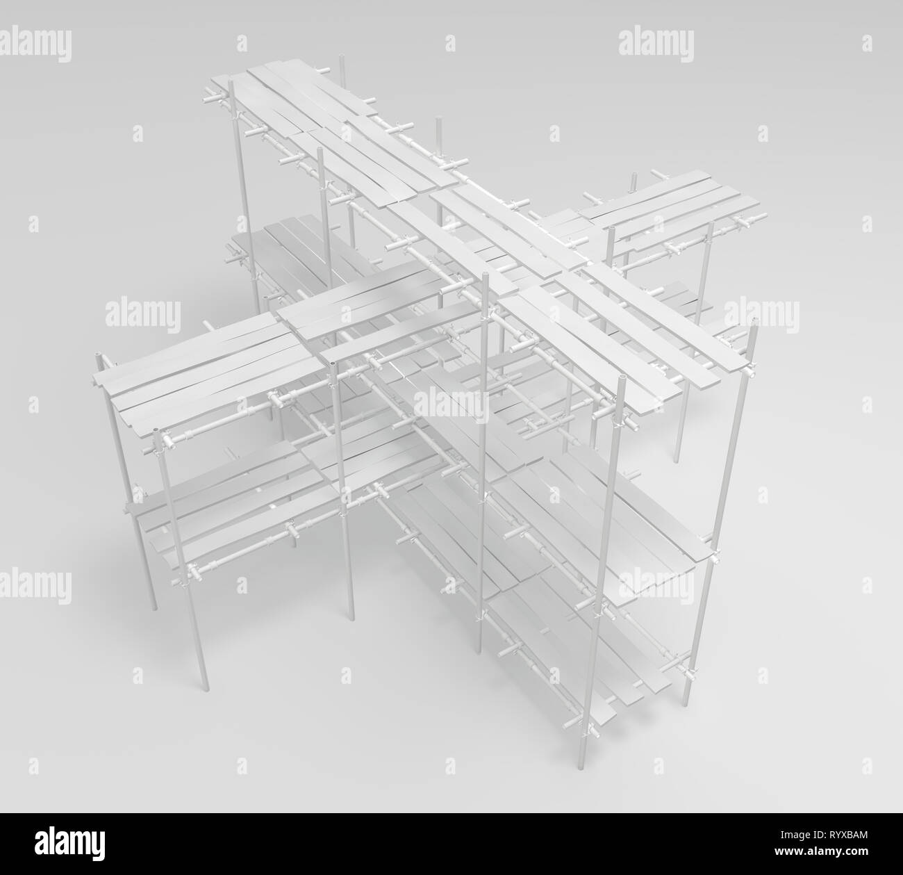 Scaffolding construction crossed, 3d illustration, horizontal white ...