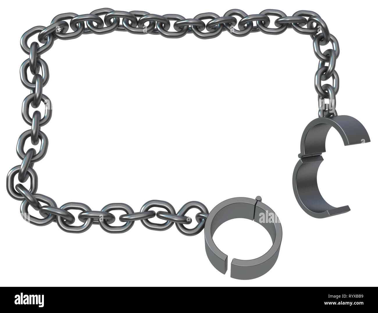 Shackles chain frame rectangle grey metal 3d illustration, isolated ...