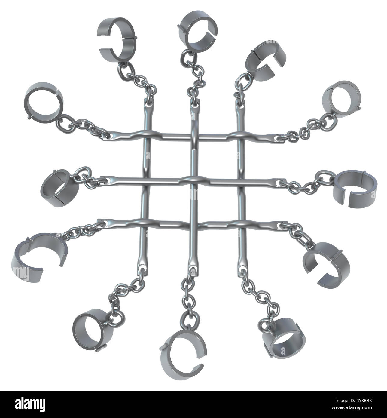 Shackles chain prison bars square grey metal 3d illustration, isolated ...