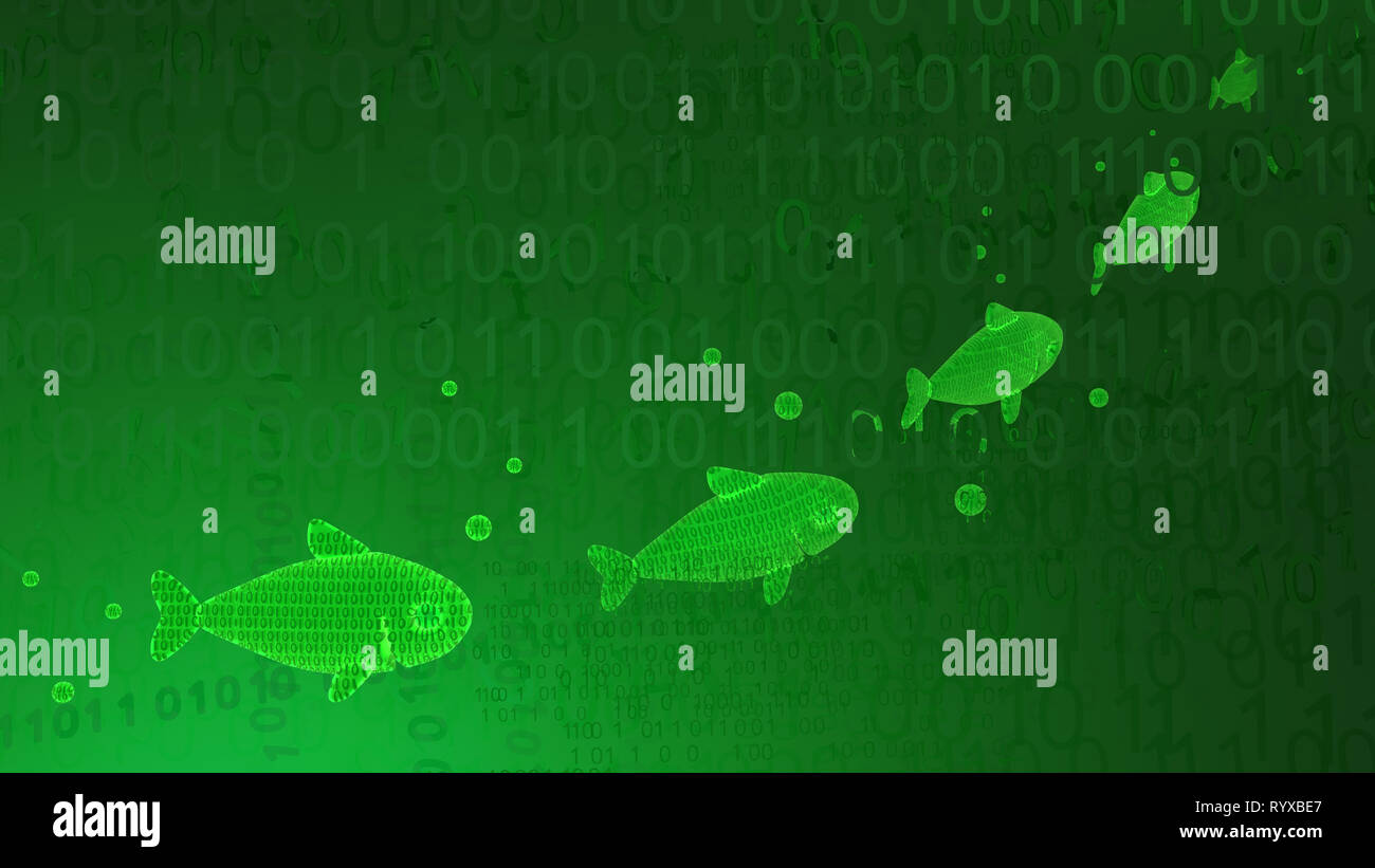 Cyberspace virtual reality fish swimming away abstract 3d illustration ...