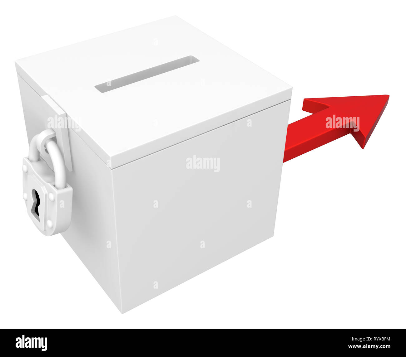Vote box locked symbolic white, red side arrow, 3d illustration ...