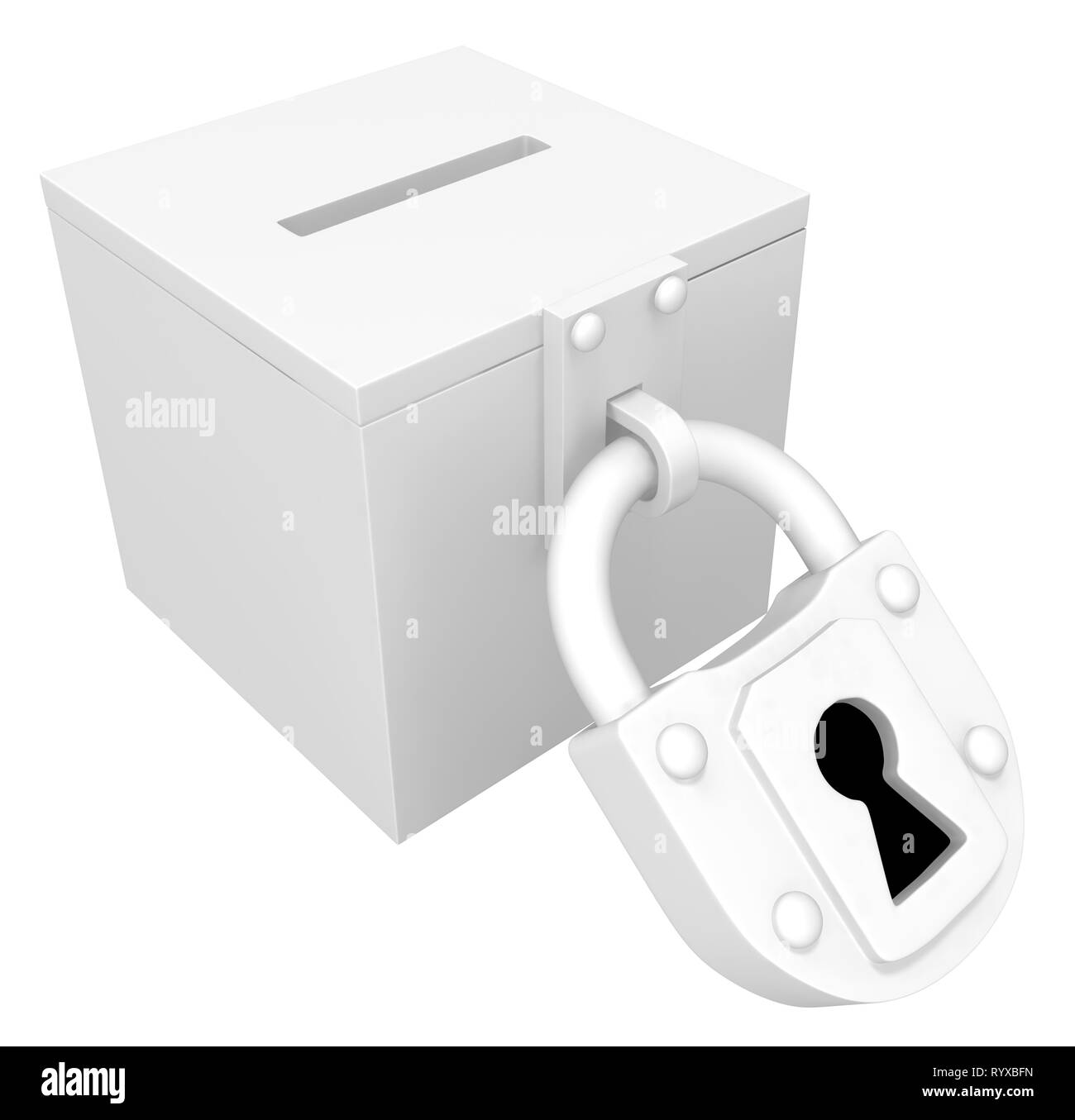 Vote box locked symbolic white, heavy big padlock, 3d illustration ...