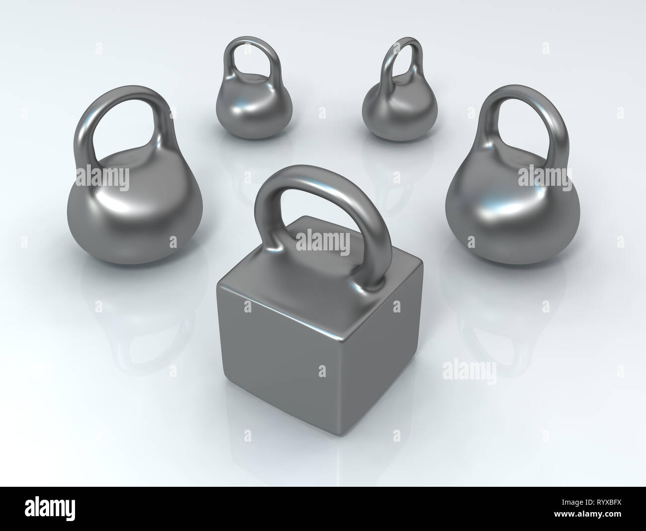 Training weights metal object cube shape, 3d illustration, horizontal ...