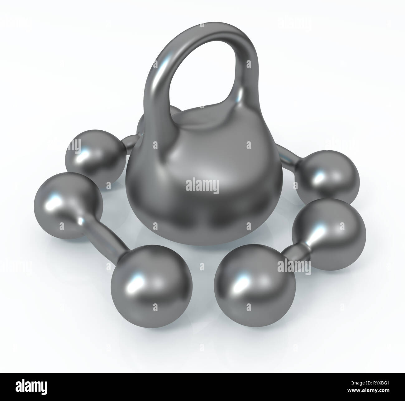 Training weights metal object dumbbells, 3d illustration, horizontal ...
