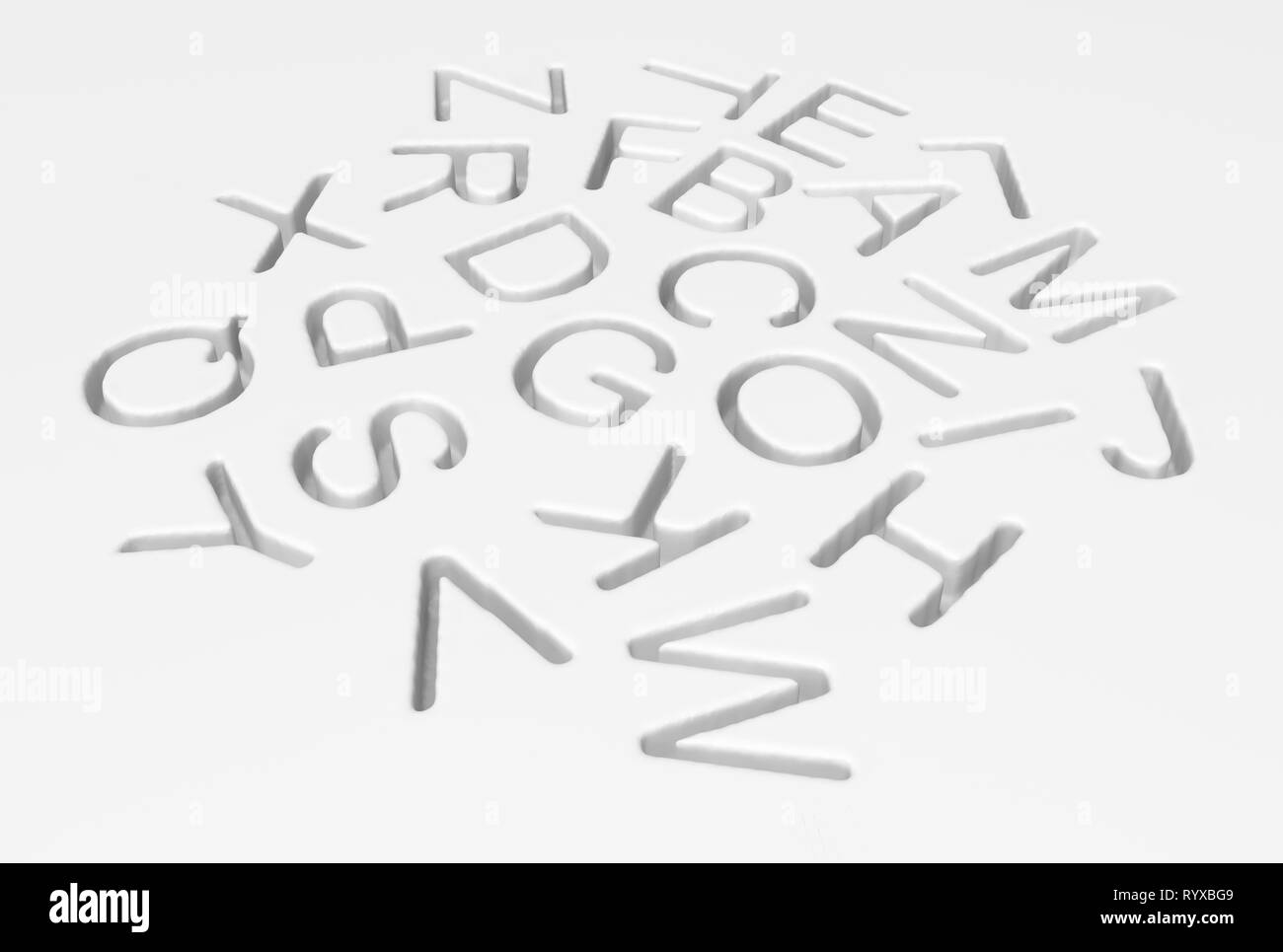 Alphabet empty form white 3d illustration abstract, horizontal Stock ...