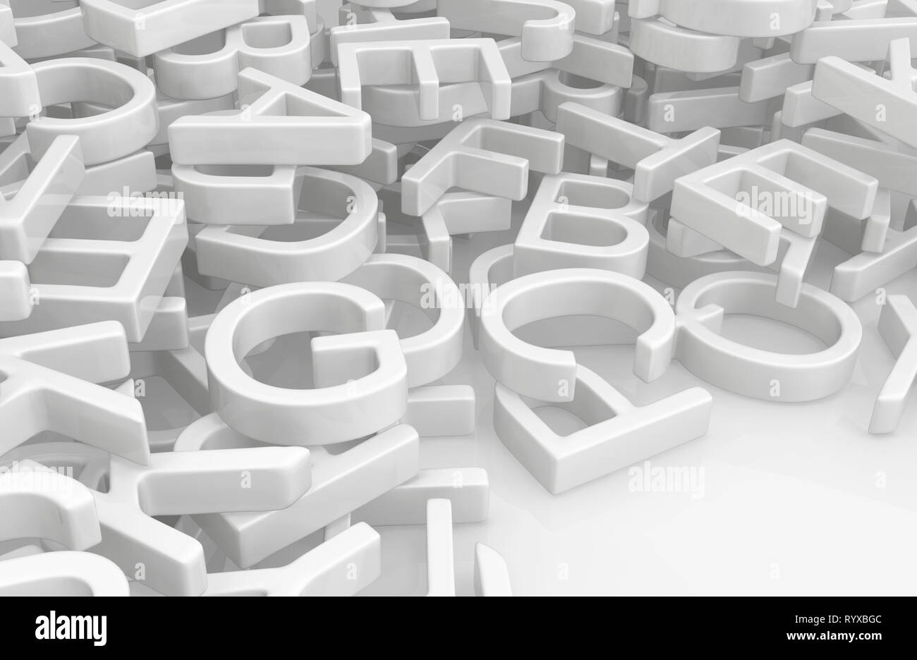 Alphabet letters layer edge white 3d illustration abstract, horizontal ...