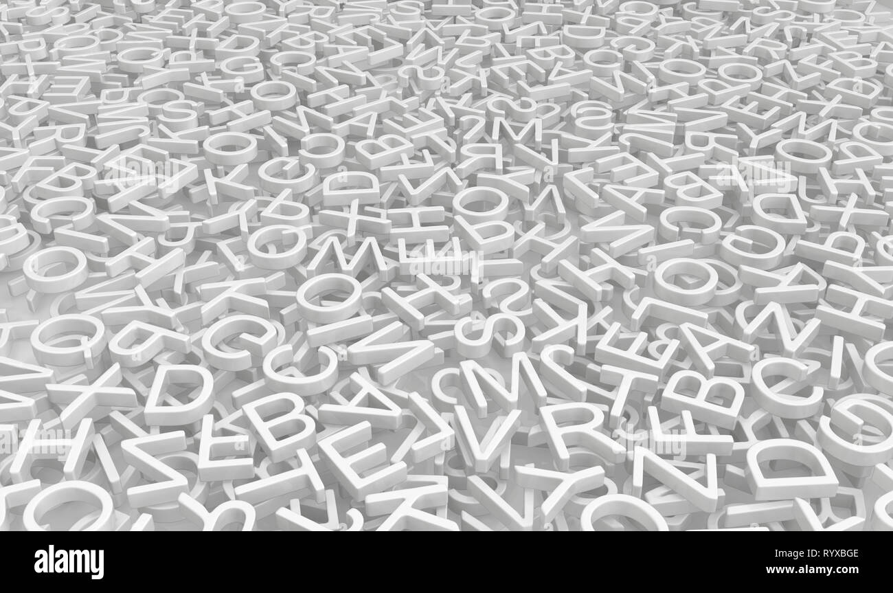 Alphabet letters pile wide surface white 3d illustration abstract ...