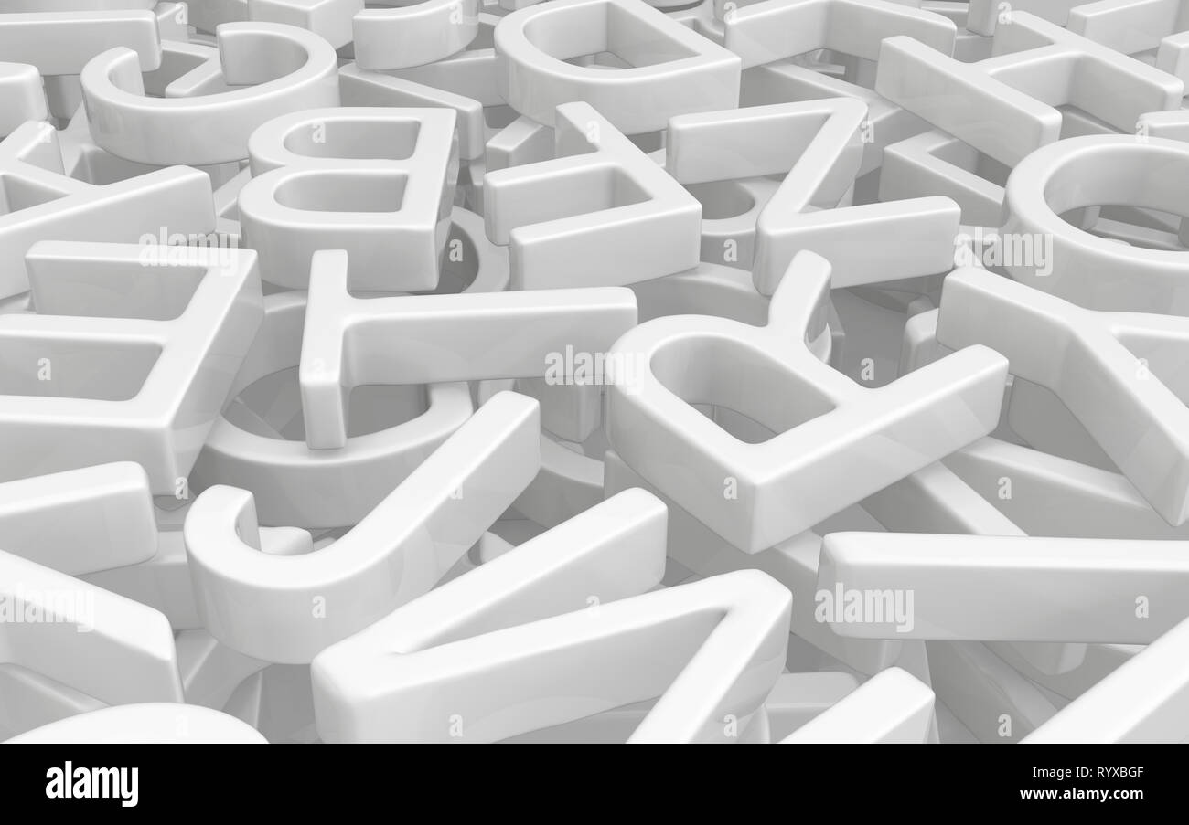 Alphabet letters surface top layer white 3d illustration abstract ...