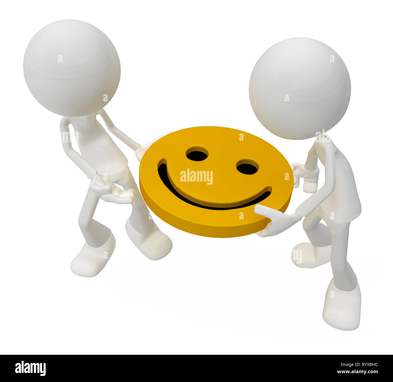 White symbolic figures carrying happy smile symbol, 3d illustration ...