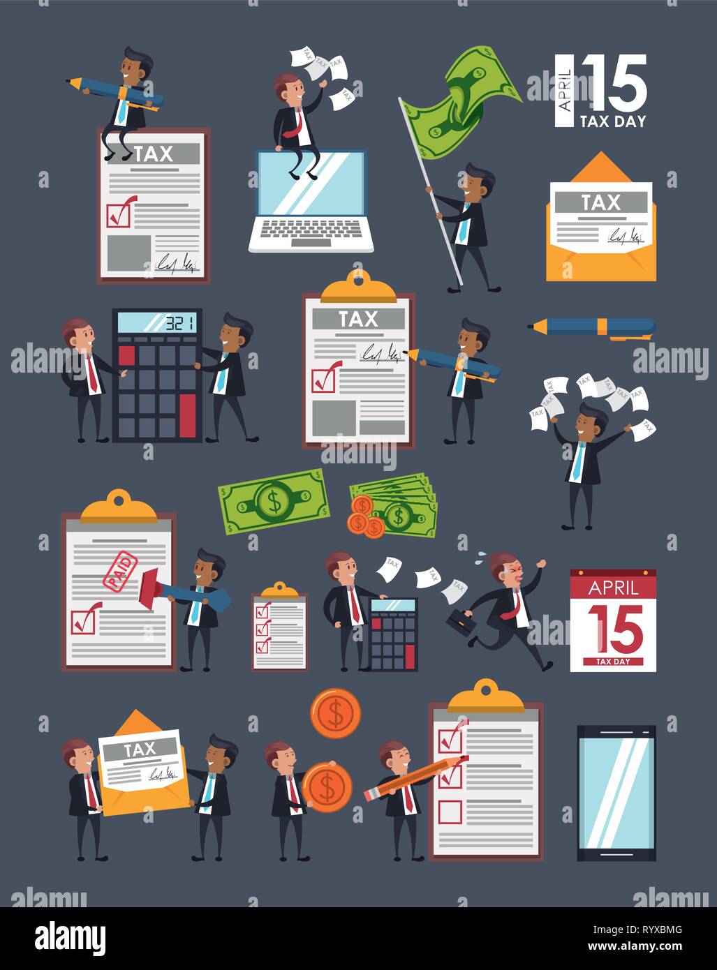 Tax day symbols and cartoons Stock Vector Image & Art - Alamy