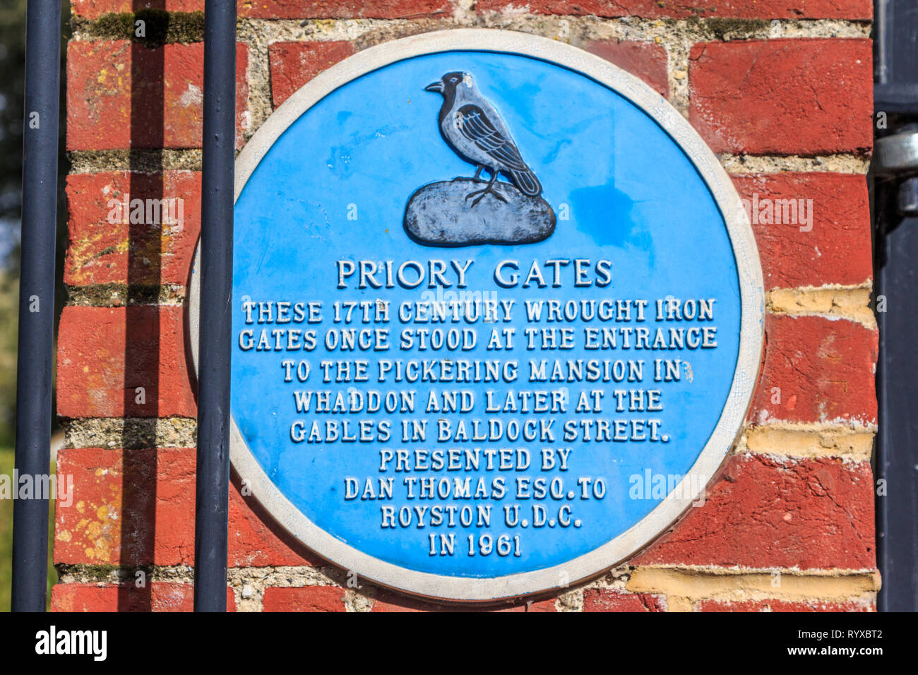 royston village old priory gates sign plaque , town centre, high street ...