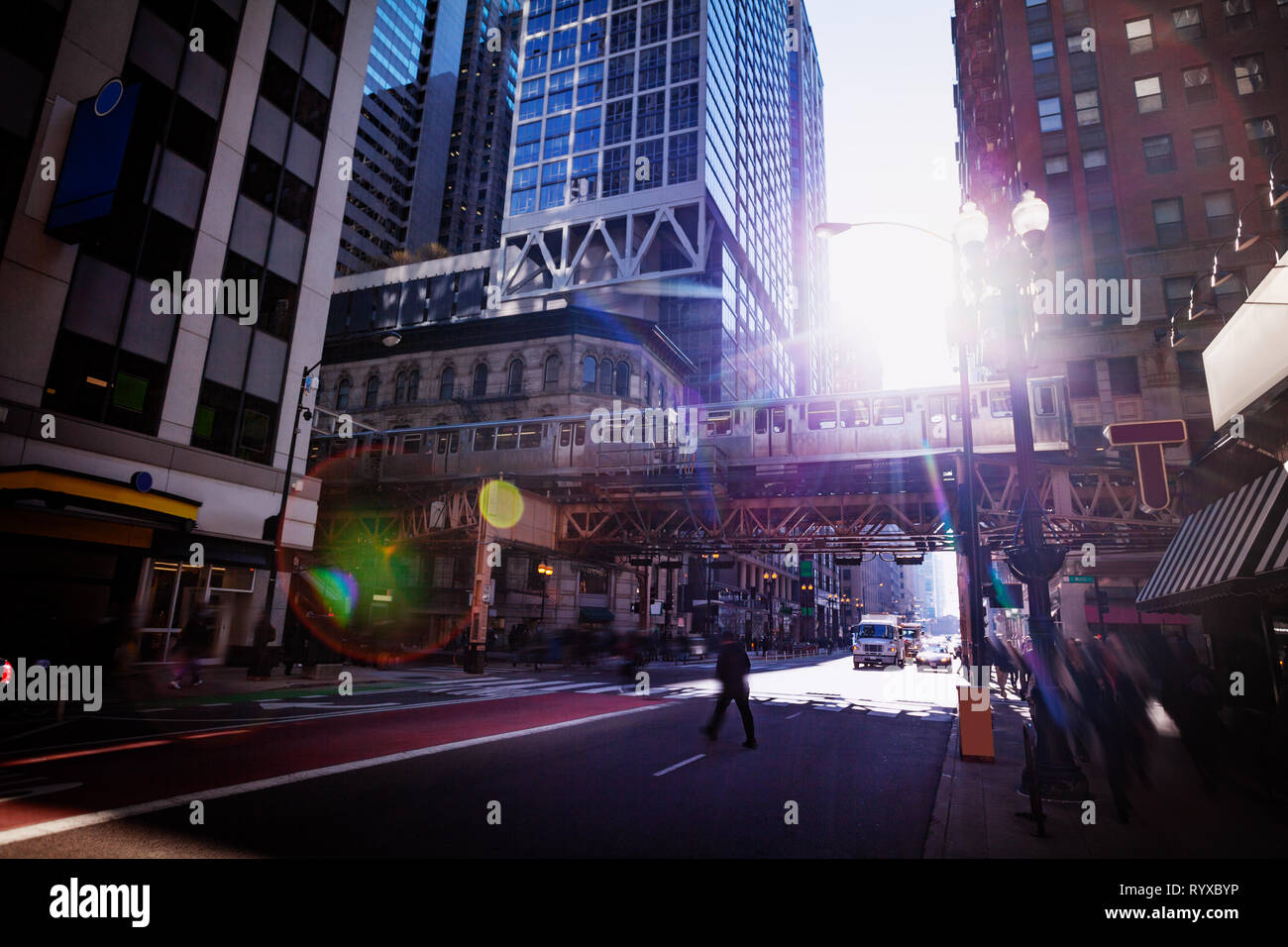 Chicago street and transport city metro bridge, Illinois, USA Stock ...
