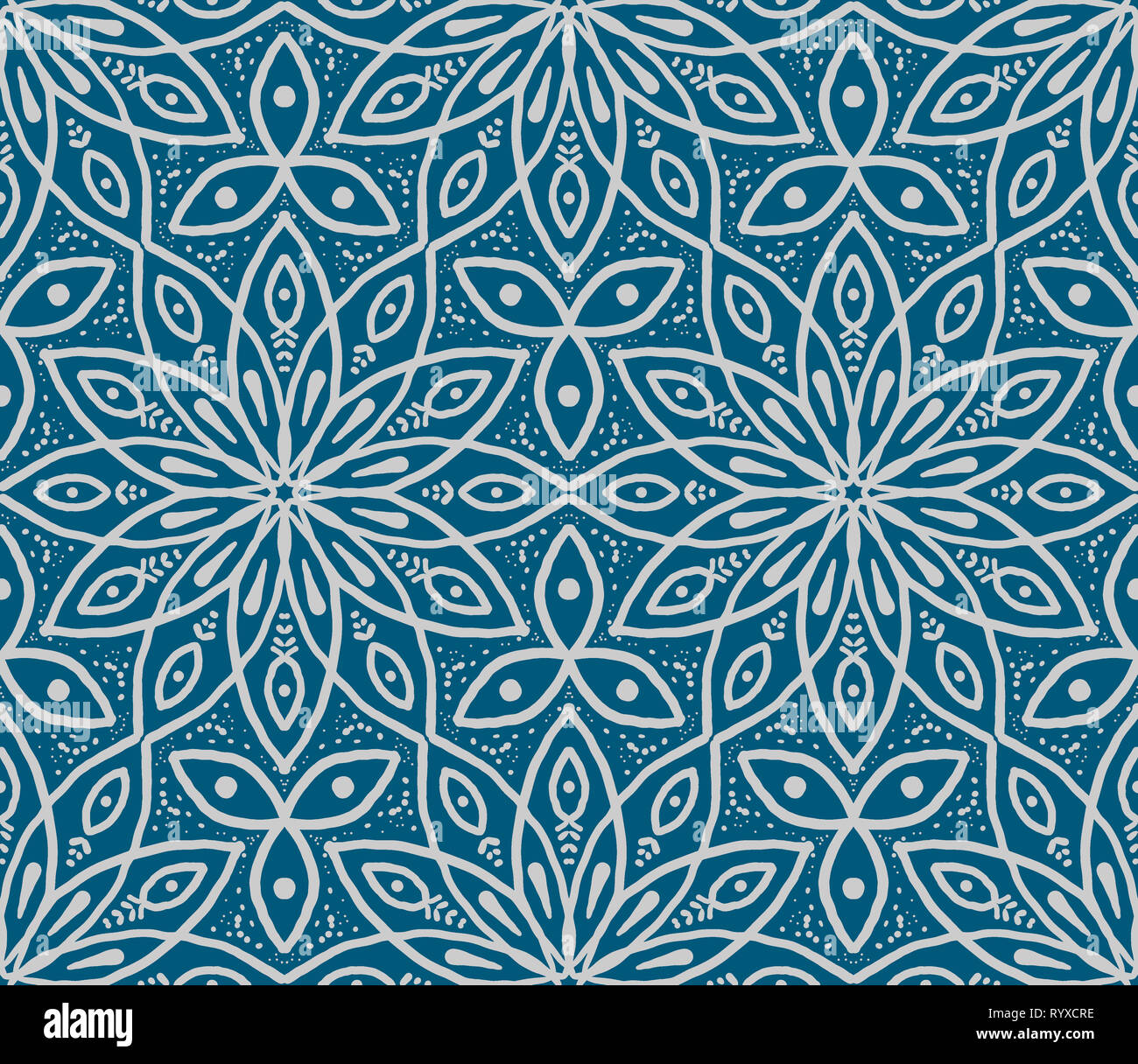 Geometric lotus flowers - hand drawn seamless pattern Stock Photo - Alamy
