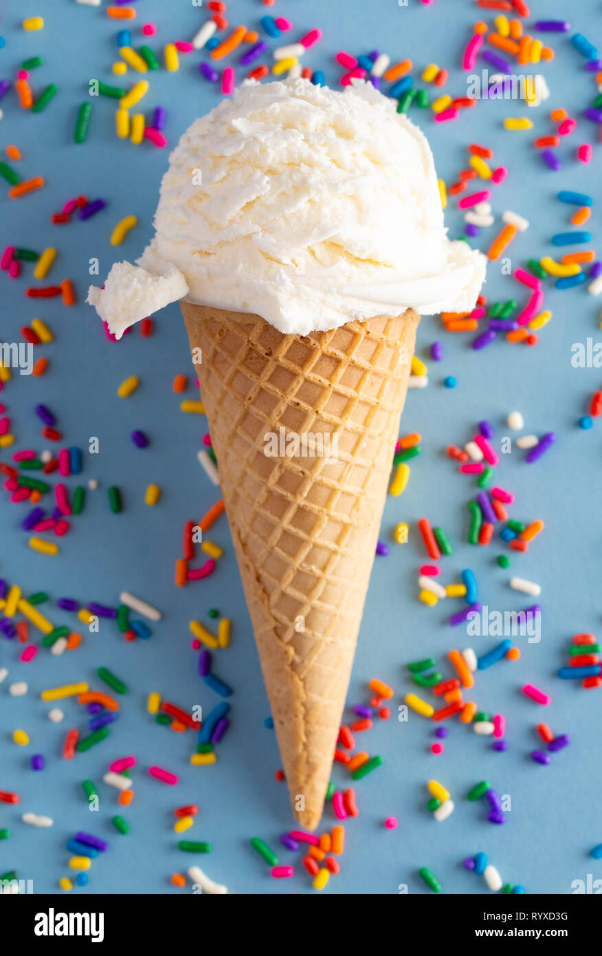 A Scoop of Vanilla Ice Cream in a Waffle Cone Stock Photo - Alamy