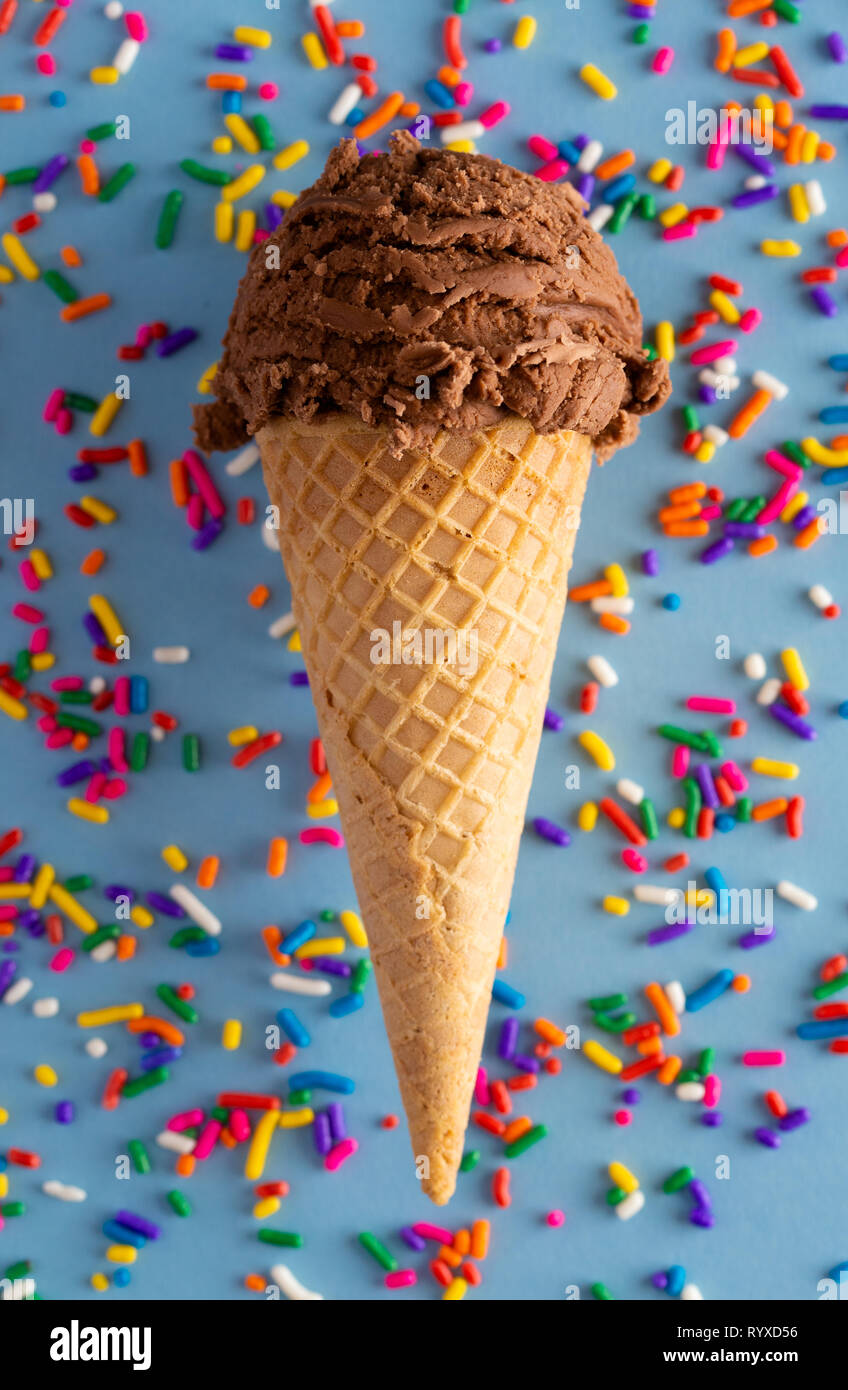 A Scoop of Chocolate Ice Cream in a Waffle Cone Stock Photo - Alamy