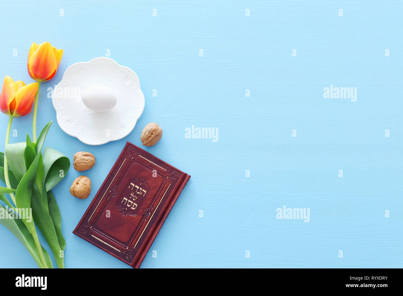 Pesah celebration concept (jewish Passover holiday). Traditional book ...