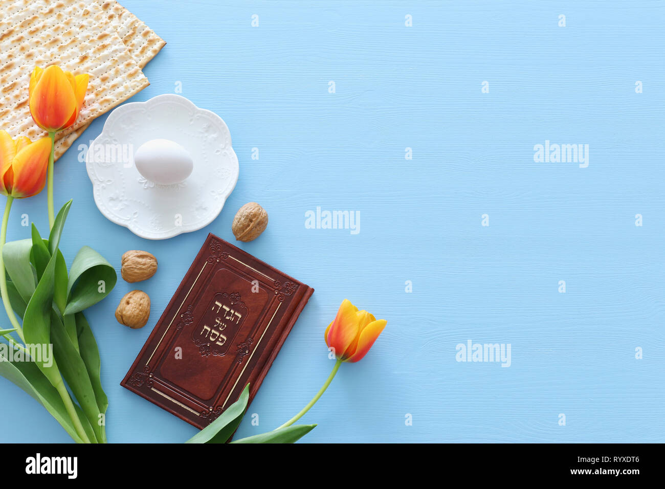 Pesah celebration concept (jewish Passover holiday). Traditional book ...