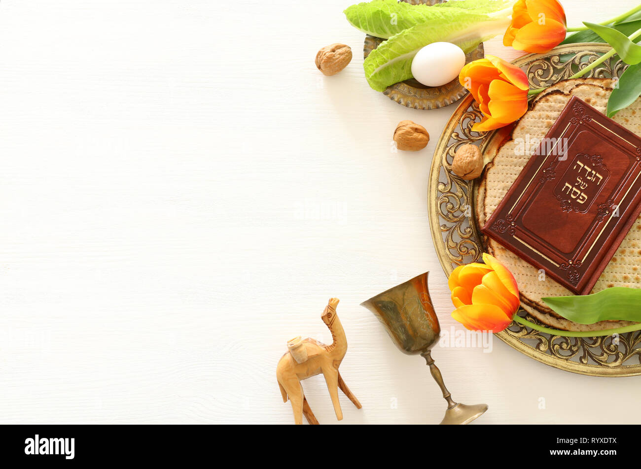 Pesah celebration concept (jewish Passover holiday). Traditional book ...