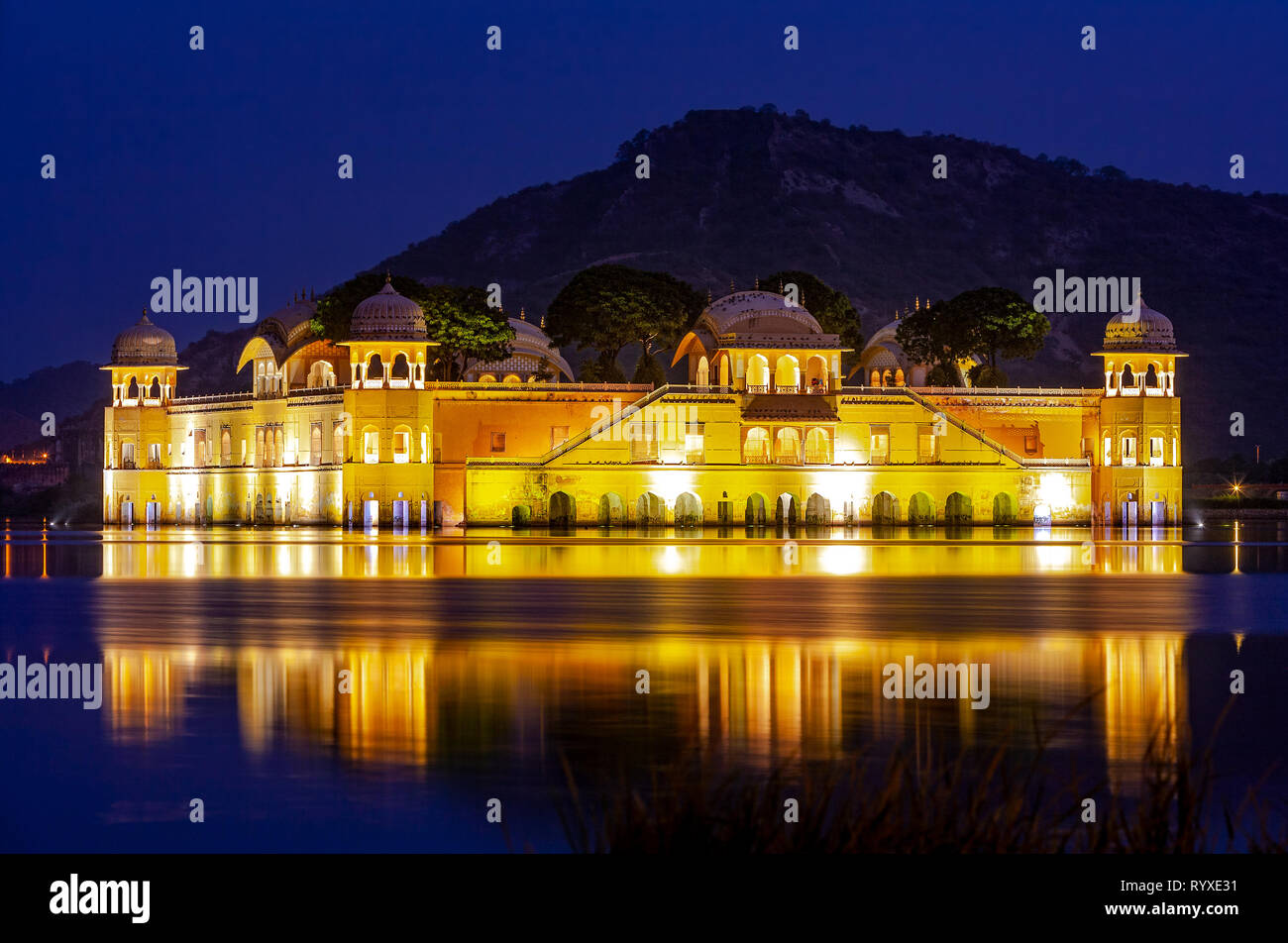 The palace Jal Mahal at night. Jal Mahal (Water Palace) was built ...