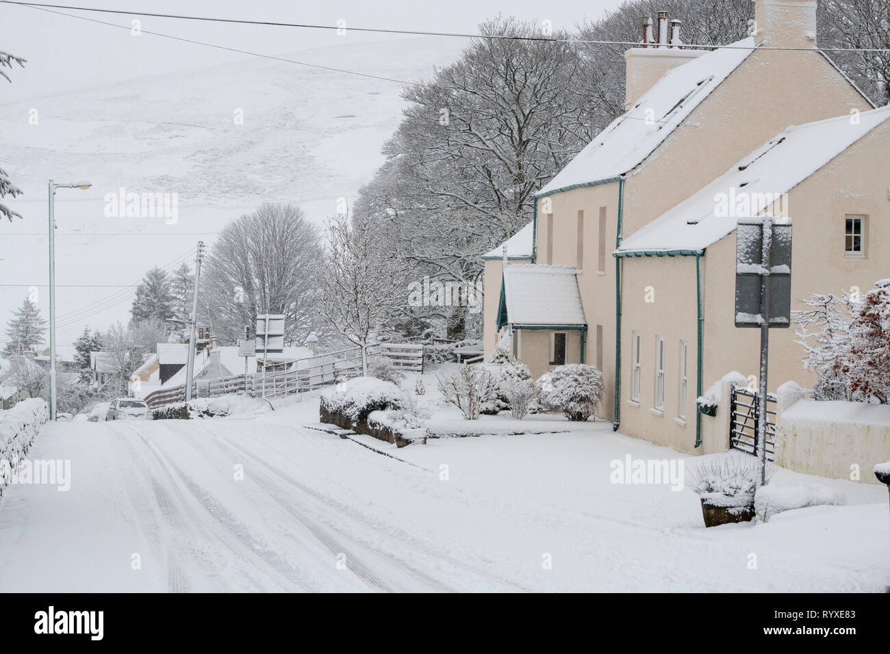 Leadhills village in the early morning snow. Scotlands second highest ...