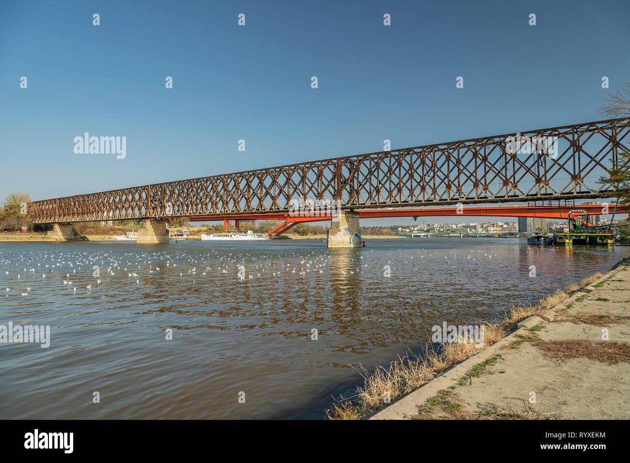 Belgrade - Close-up-View To Railway Bridge crossing the River Save ...