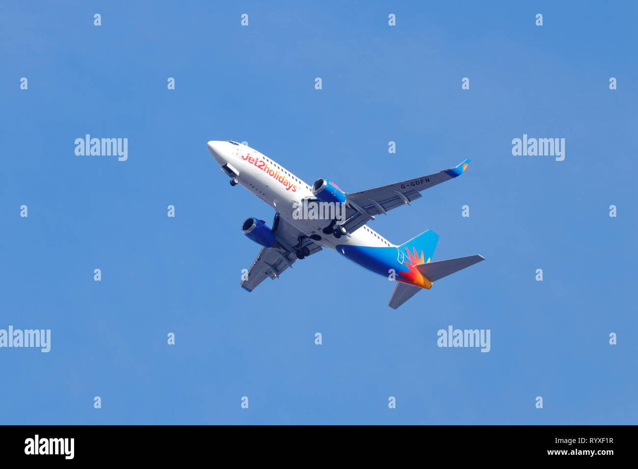 A Boeing 737 operated by Jet2 hoilidays, makes a final approach into ...