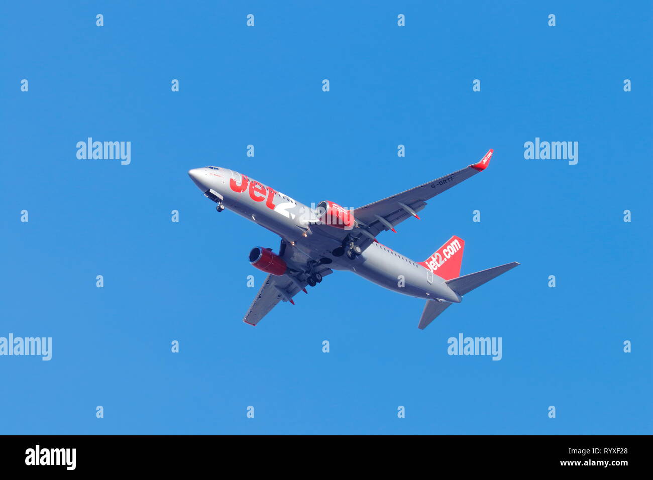 A Boeing 737 operated by Jet2 on final approach to Leeds Bradford ...