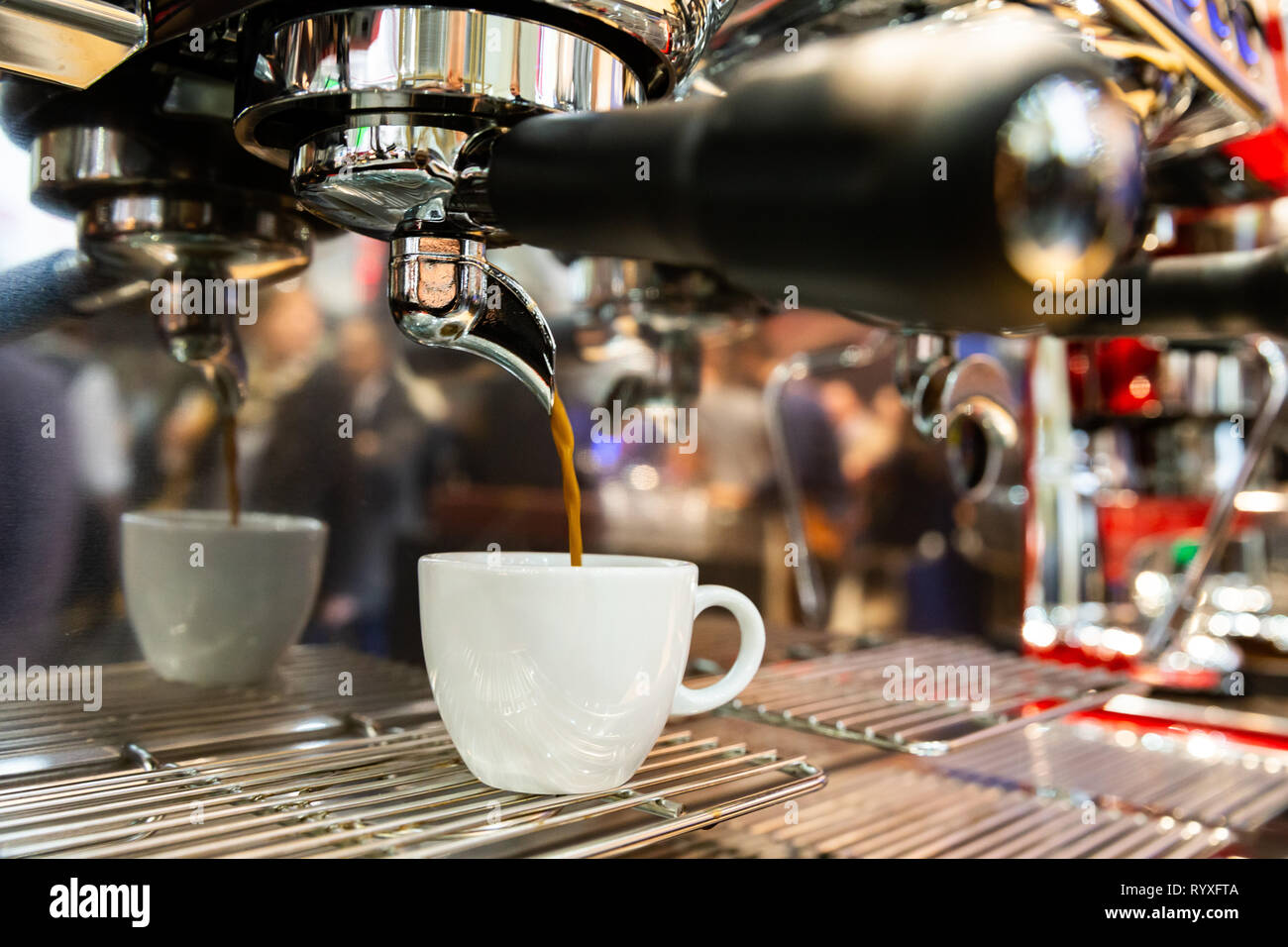 Hamburg, Germany. 15th Mar, 2019. An espresso runs from one of the many ...