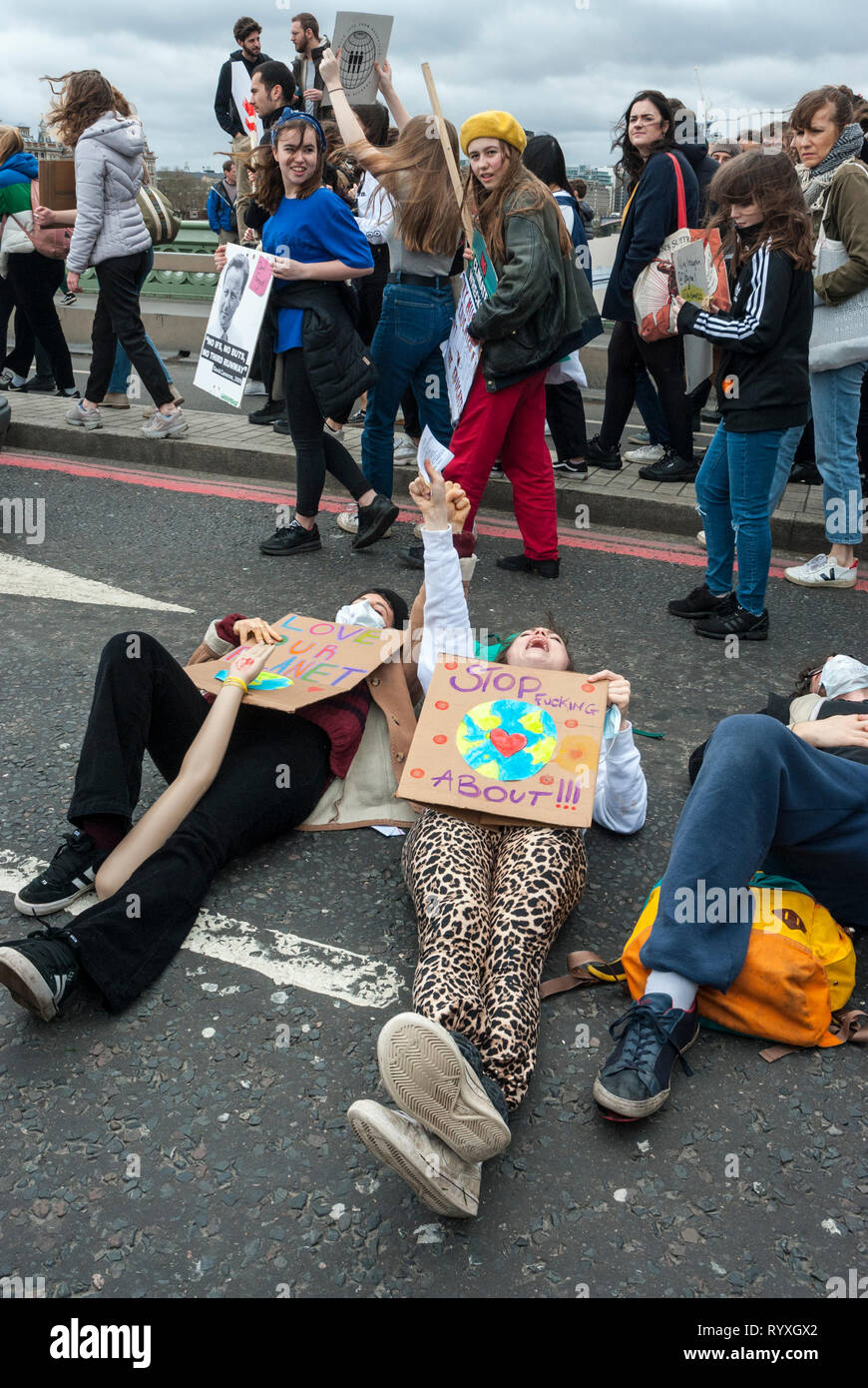 Kids protest westminster bridge hi-res stock photography and images - Alamy