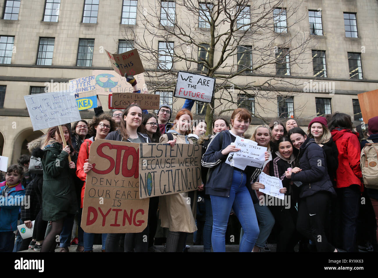 Manchester, UK, 15th March 2019. School students from across Manchester ...