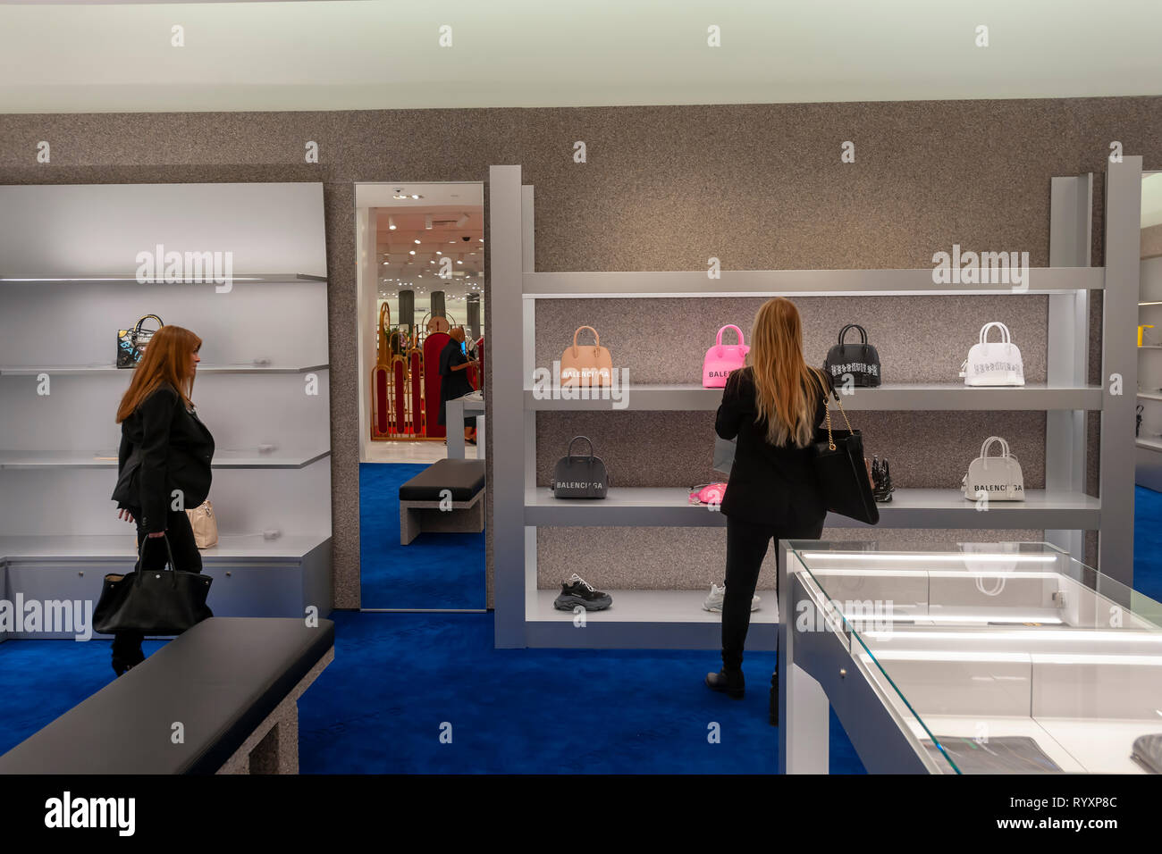 New York, USA. 15th Mar, 2019. Visitors to the Neiman Marcus department ...