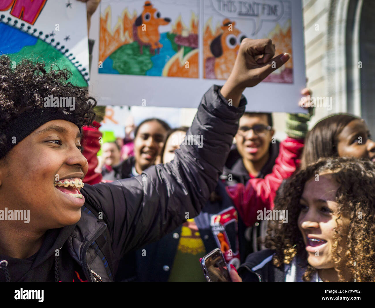 St. Paul, Minnesota, USA. 15th Mar, 2019. A student chants during the ...