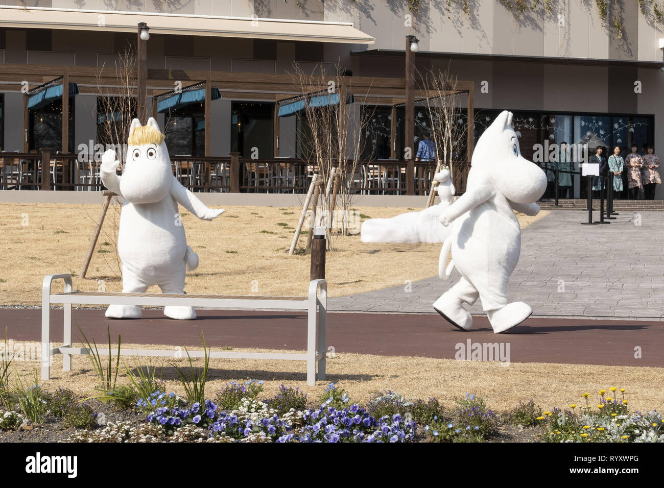 Saitama, Japan. 16th Mar, 2019. Moomin characters are seen during the ...