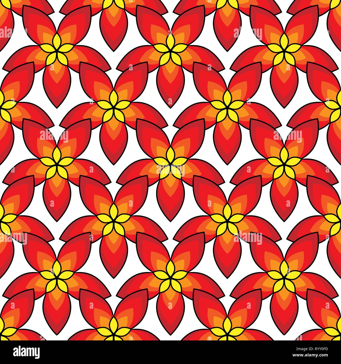 Vector illustration of simply red flowers pattern. Red and yellow ...