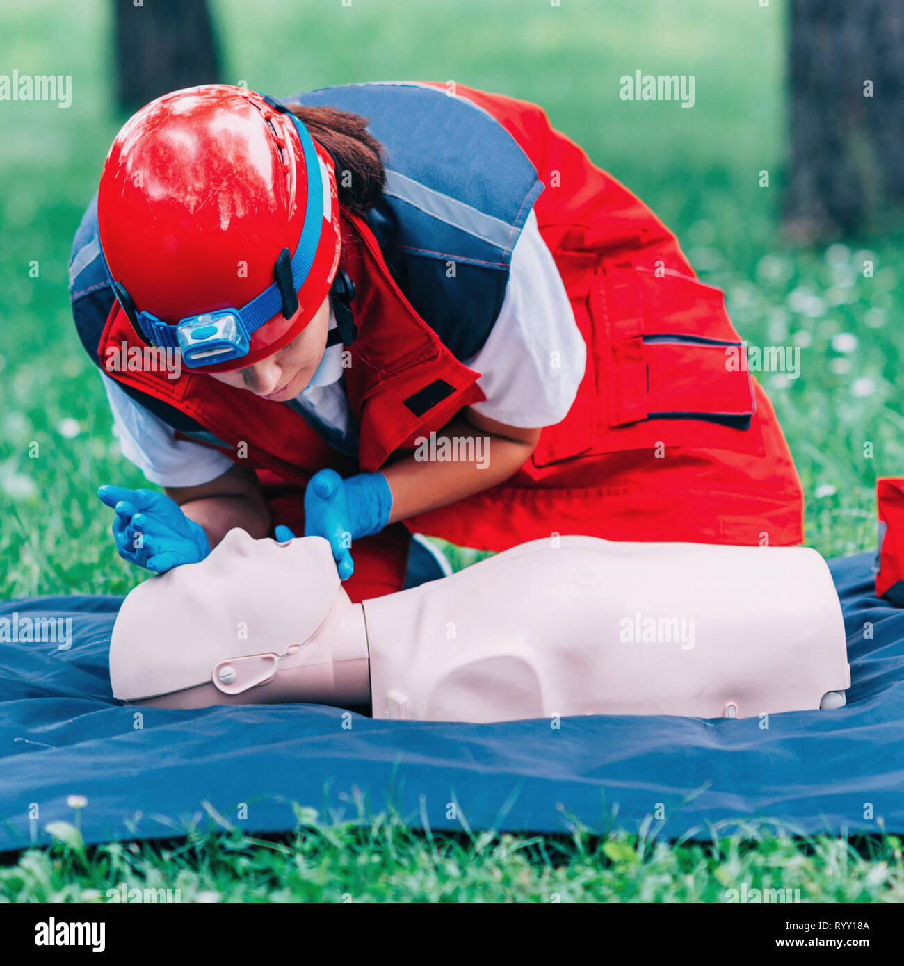 CPR training outdoors Stock Photo - Alamy