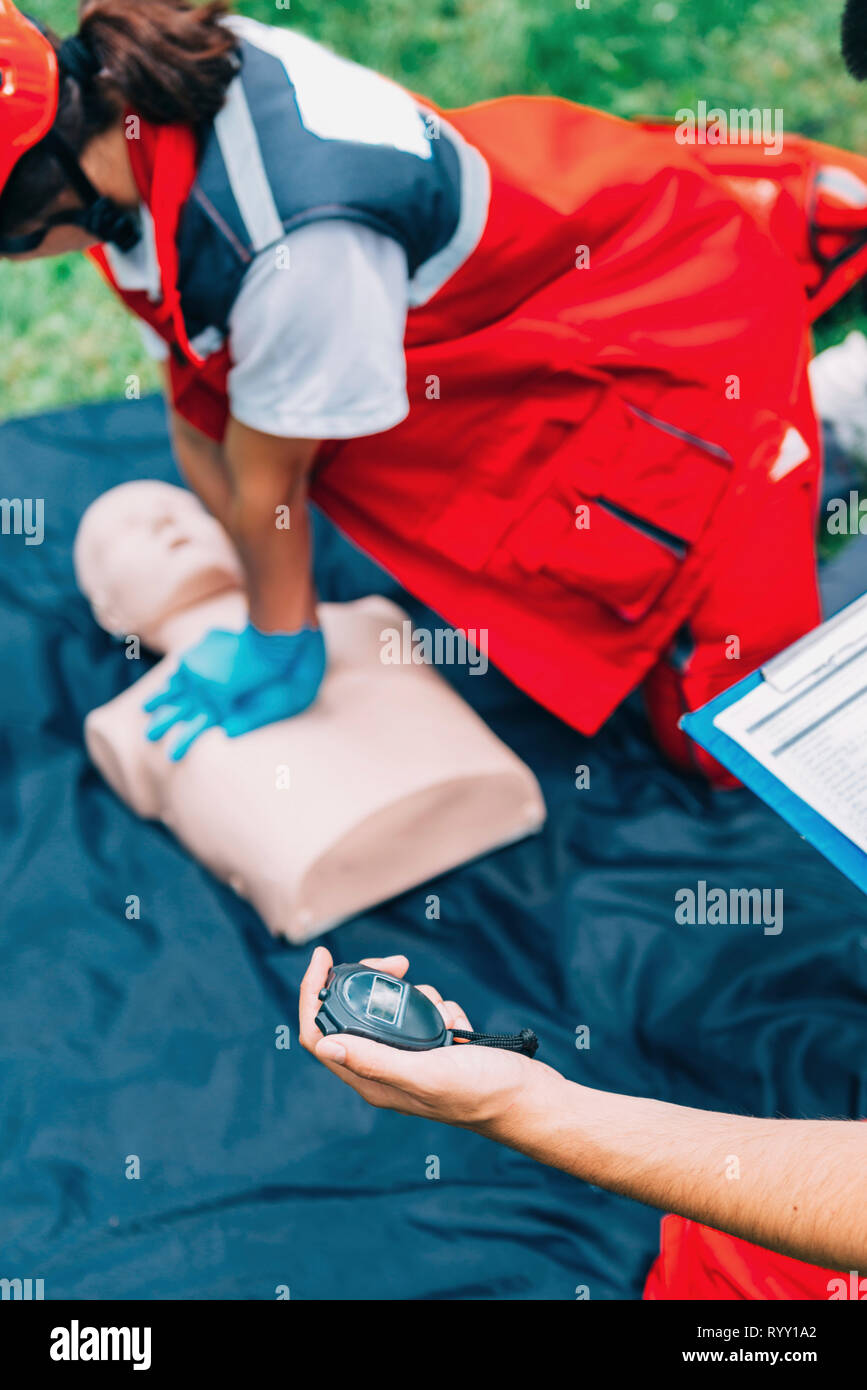 CPR training on dummy outdoors Stock Photo - Alamy