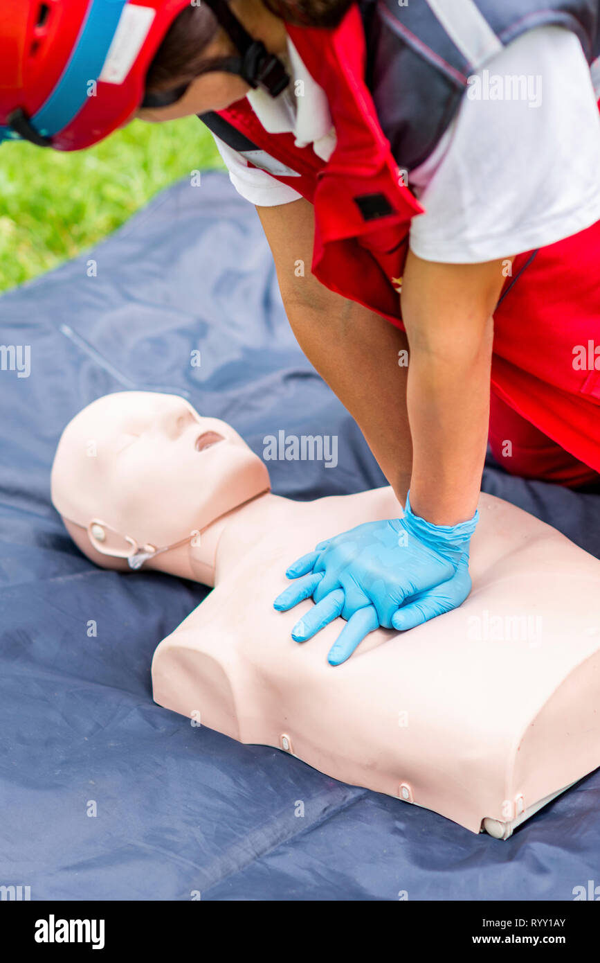 CPR training outdoors Stock Photo - Alamy