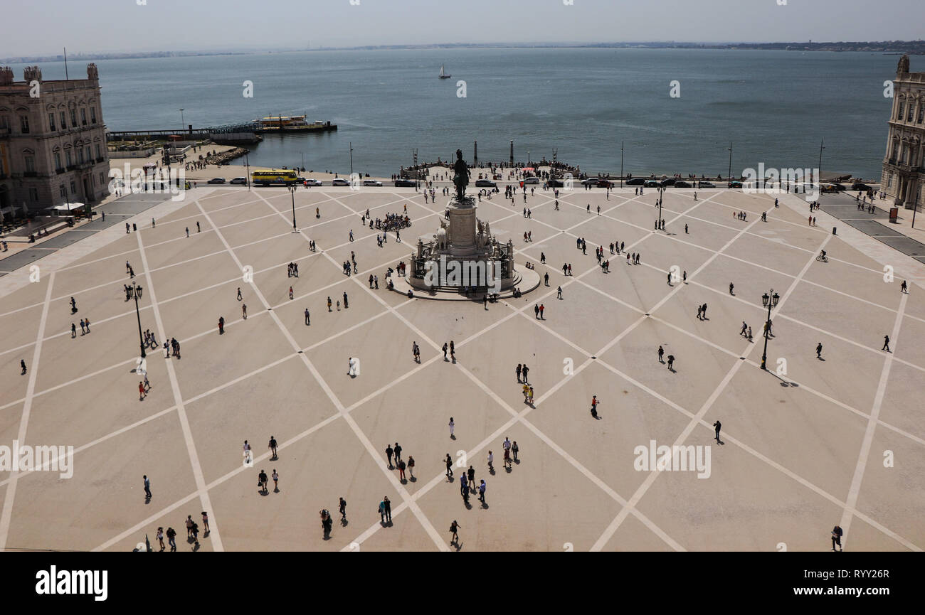 Aerial view of a group of people walking in a square Stock Photo - Alamy