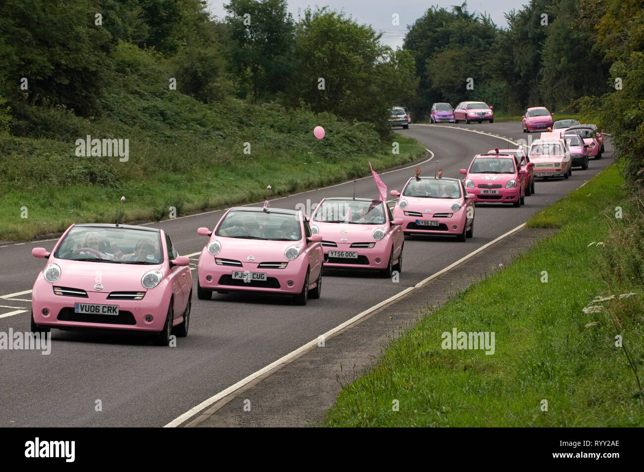 Pink Car Rally on the A38 en route for Birmingham, where mainly women ...